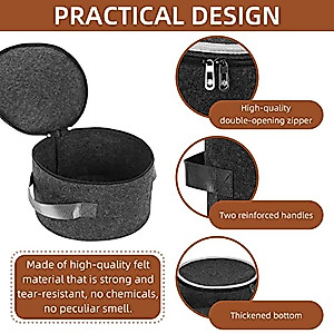 Pehciroe Plate Storage Case with Lid, 12" Felt China Storage Containers Dinnerware Storage Box with 2 Handles & 12 Felt Dividers for Storing and Organizing Dinnerware Dishes, Dark Gray