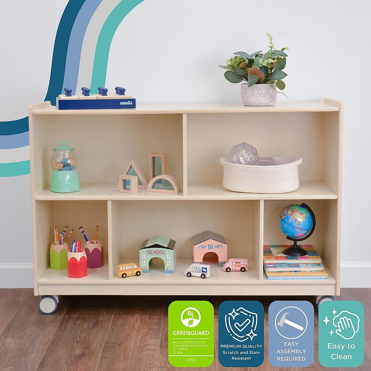 Children’s Factory Mobile 30" H 2-Shelf Storage, Classroom Reading Nook Cubbies, Kids Preschool & Daycare Toy Cubby Shelves, Toddler Playroom Bookshelf