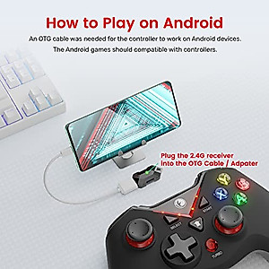 IFYOO VONE 2.4G Wireless Game Controller with Continuous Fire and Vibration Gamepad for PC Laptop (Windows 11/10/8/7), Steam, Android Smartphones, Android Tablets, TVs, TV Boxes, PS3 - Red, 1x Type-C
