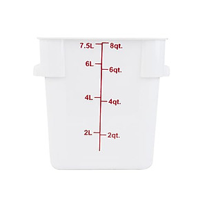 Restaurantware - Met Lux 8 Quart Food Storage Containers, 10 White Storage Containers - Lids Sold Separately, Red Volume Markers, Dishwashable Containers, Side Handles, For Storing Foods