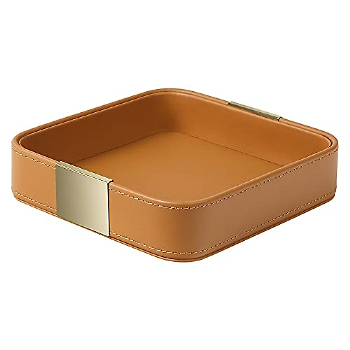 SANZIE Luxury Leather Desktop Storage, Small Catchall Organizer, Decorative Tray for Entryway Table to Hold Jewelry,Watch,Cosmetics,Keys,Phone,Wallet,Home & Office Accessories (Orange)