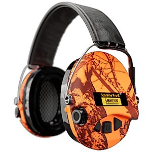 Sordin Supreme Pro-X LED Ear Defenders for Hunting & Shooting - Active & Electronic - Leather Band - Orange Ear Muffs