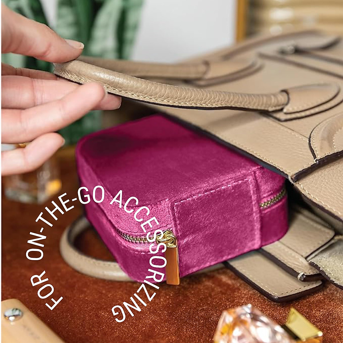 Benevolence LA Plush Velvet Jewelry Box | Travel Jewelry Case Organizer with Mirror | Featured in Oprah's Favorite Things | Best Gifts For Daughter, Girlfriend, Mom | Gifts For Her - Magenta