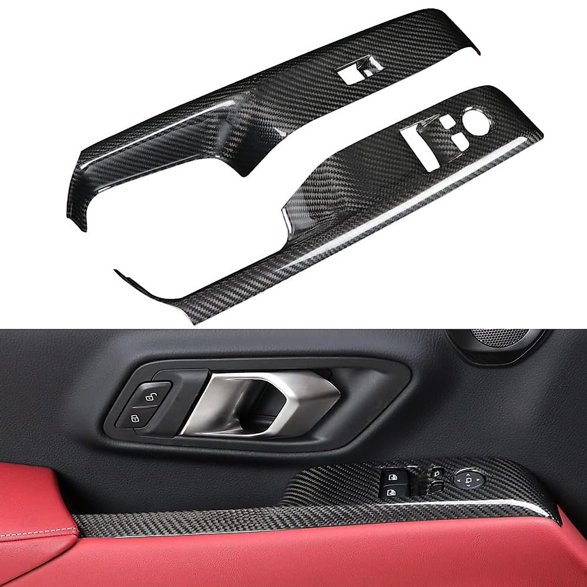 JSWAN Carbon Fiber Pattern Window Lift Switch Panel Decoration Frame Trim Cover for Toyota Supra GR A90 A91 MK5 2019-2024 Window Glass Lift Button Trim Switch Cover(for Left Hand Dirve)