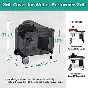 SunPatio Outdoor Waterproof Grill Cover Compatible for Weber 22 Inch Performer Premium Deluxe, RecTeq, Char-Griller Grills, Compared to Weber 7152, Heavy Duty Weather Resistant Charcoal BBQ Cover