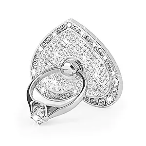 Cell Phone Finger Ring Stand with Sparkly Diamond, Nsiucion Heart Phone Ring Kickstand Holder [Washable] [Removable], 360°Rotation Zinc Alloy Ring Grip Stand for All Phones and Tablets (Silver)