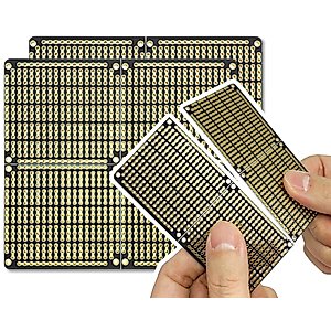 ElectroCookie PCB Prototype Board, Snappable Strip Board with Power Rails for Electronics Projects Compatible for DIY Arduino Soldering Projects, Gold-Plated, 3.8"x3.5" (2 Pack, Matte Black)
