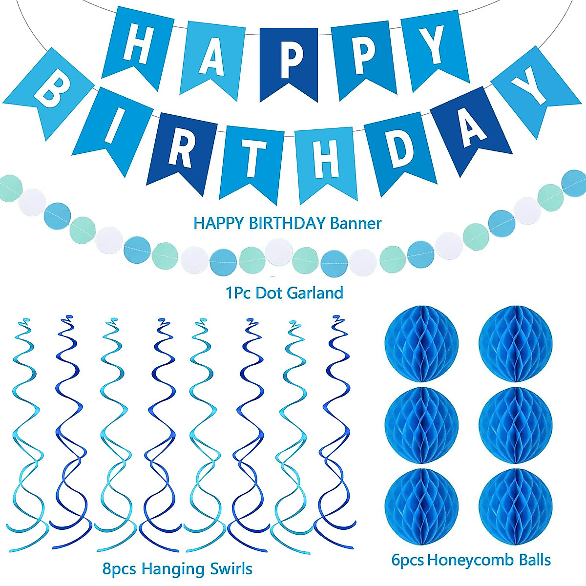 Happy Birthday Banner Sign Decorations - Atiger 28 PCS Happy Birthday Banners, Blue Happy Birthday Decorations for Men Boys, Party Decorations Supplies for Home Classroom, Decor Banner 9 ft