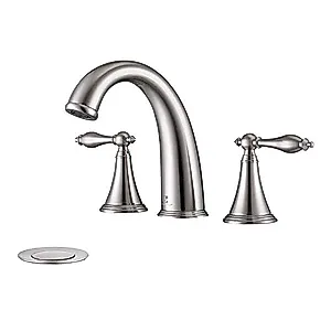 HOMELODY Widespread Bathroom Faucet 8 Inch Lavatory Faucet 2 Handle with Pop Up Drain and Supply Hose, Brushed Nickel
