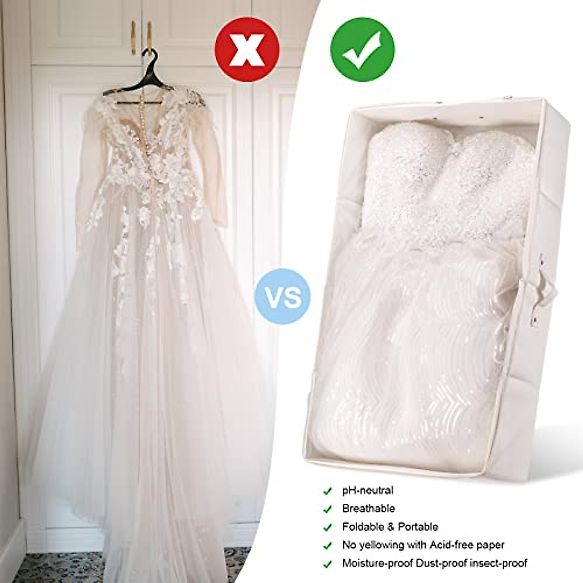 Wedding Dress Storage Box - Wedding Dress Preservation Box with 20 Sheets of Acid Free Tissue Paper for Storage Wedding Dress Storage Box Kit,Heirloom Wedding Gown Storage Box - Bride Musthaves(Beige)