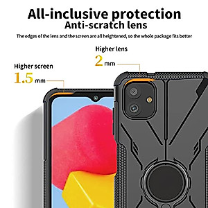 for Samsung A04 Case, Galaxy A04 Case with Screen Protector, Military Grade Shockproof Protective Phone Case with 360°Rotatable Ring Holder, Supports Magnetic Car Mounts for Samsung Galaxy A04(Black)