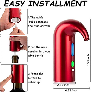 Electric Wine Aerator Pourer, Portable One-Touch Wine Decanter and Wine Dispenser Pump for Red and White Wine Smart Automatic Wine Oxidizer Dispenser USB Rechargeable Spout Pourer (Red)
