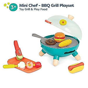 B. toys- Mini Chef - BBQ Grill Playset- Pretend Play BBQ Grill Play Set – Toy Grill & Play Food – Barbecue Role-Play Set for Kids- 3 Years + (16 Pcs)