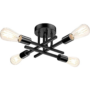 TOBUSA Semi Flush Mount Ceiling Light Fixture Matte Black, Modern Sputnik Close to Ceiling Light, Chandelier Light Fixture Ceiling for Bedroom Kitchen Living Room Dining Room, 4 Light E26 Socket