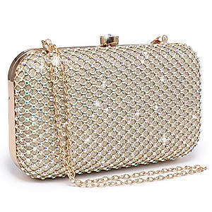 Dasein Womens Rhinestone Clutch Purse Sparkling Evening Bag with Crystal Clasp for Formal Prom Party Wedding (Gold)