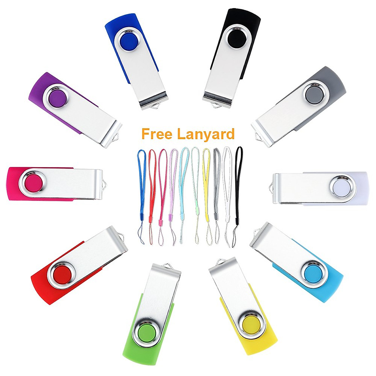32GB USB 2.0 Flash Drive Pnstaw Swivel Memory Stick Thumb Drive Pen Drives Jump Drive for Data Storage, File Sharing(10 Pack,Multi-Color) (32GB)