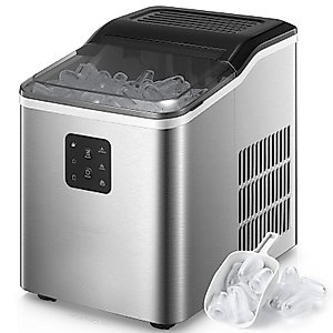 Countertop Ice Maker Machine 𝑺𝒕𝒂𝒊𝒏𝒍𝒆𝒔𝒔 𝑺𝒕𝒆𝒆𝒍, 9 Bullet Ice in 6 Mins, 𝟑𝟎𝒍𝒃𝒔 24h, Self-Clean, 2 Ice Sizes, LCD Display, Portable Ice Maker w/Ice Scoop & Basket, Home/Kitchen/Office