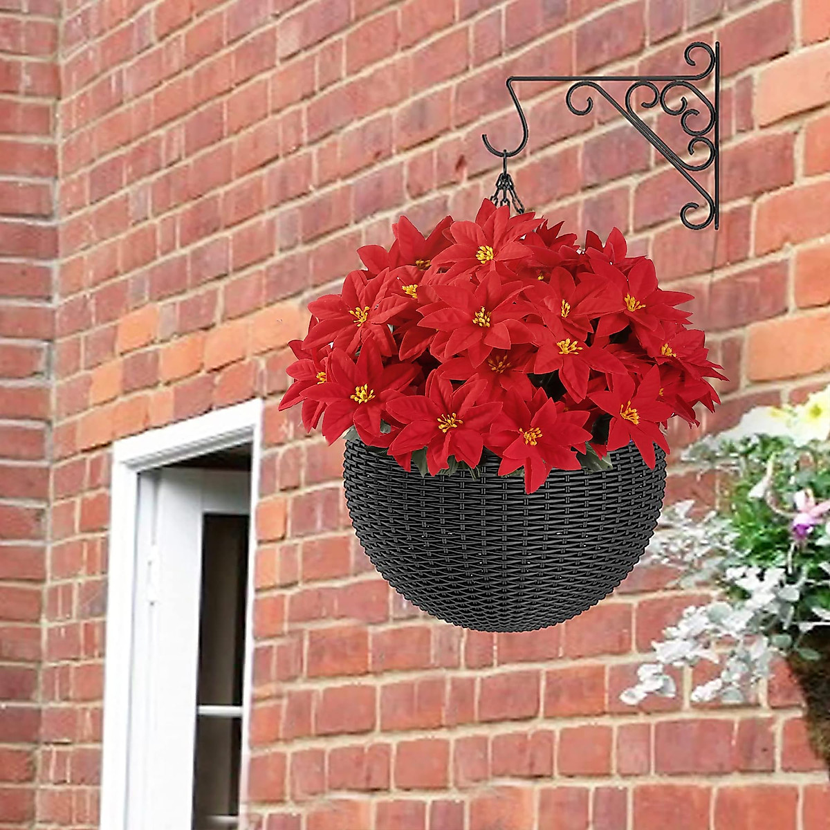 Sggvecsy Artificial Poinsettia Bouquet 7 Heads 5 Pack 15’’ Velvet Poinsettia Bush Christmas Flowers for Porch Home Garden Indoor Outdoor Xmas Decorations (Red)