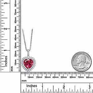 Gem Stone King 925 Sterling Silver 12MM Heart Shape Gemstone Birthstone and White Moissanite Halo Pendant Necklace for Women with 18 Inch Silver Chain