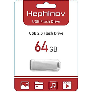 64GB USB 2.0 Flash Drive, Hephinov Mini USB Stick, UDP Thumb Drive, Zinc Alloy Jump Drive, Pen Drive, Memory Stick for PC/Computer/Sound/Speaker/External Storage (USB 2.0 64G)