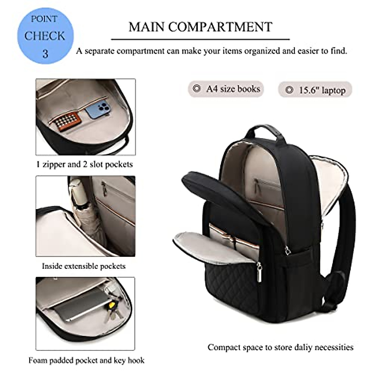 Shaelyka Laptop Backpack for 15.6 inches Laptop, Water-resistant, Large Capacity Backpack for College