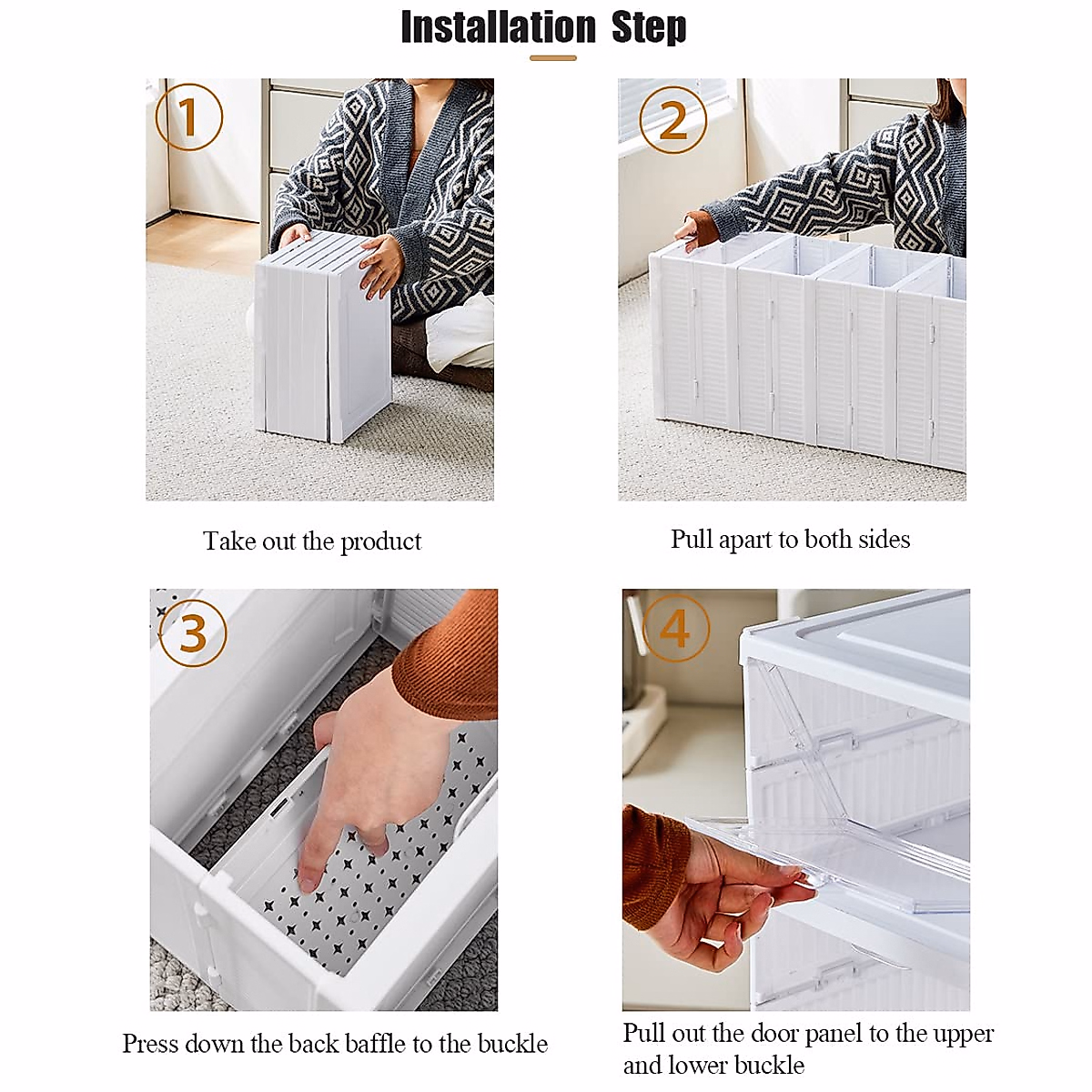 GUDEMAY Drop Front Shoe Storage Box, No Assembly Stackable Shoe Organizer Storage Bin with Clear Door, Free Standing Shoe Shelf Cabinet with Lid, Plastic Shoe Rack for Closet Entryway, 6-Tier