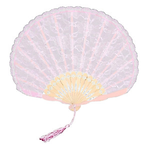 Vintage Handheld Folding Fan Handmade Lace Elegant Summer Girl Dance Fan Shell Fan for Wedding Party Cosplay (Color : C)
