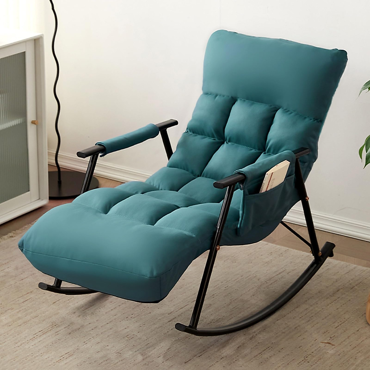 Rocking chair nursery,Metal Rocking Chairs with High Back,440Lbs Support Rocking Chairs,Padded High Back Folding Rocker with Padded Cushion and Headrest Pillow,for Front Porch,Garden,Patio,Backyard (