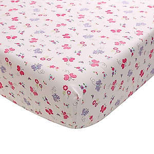 5 PCs Pink Owl Birds Butterfly Nursery Crib Bedding Set Blush Pink Floral Baby Girl Cot Bedding Set Quilt, Fitted Sheet, Skirt, Diaper Storage Bag, Window Valance