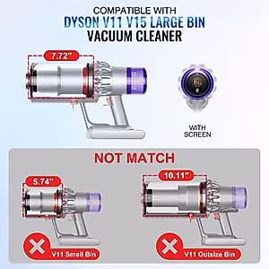 Upgraded Canister Replacement for Dyson V11 V15 SV14 SV15 SV22 Vacuum Cleaner Dust Bin, for Large Bin Part no. 970050-01 and Part no. 965443-01 with HEPA Filter