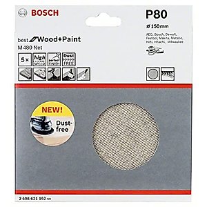 Bosch Professional 5x Sanding Sheet M480 Best for Wood and Paint (Wood and Paint, Ø 150 mm, Grit P80, Accessories Orbital Sander)