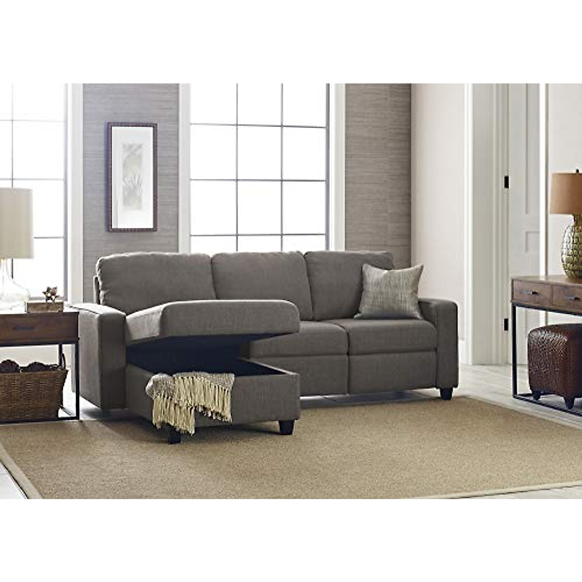 Serta Palisades Reclining Sectional Sofa with Left Storage Chaise, Small Couch with Built-In Storage, Low-Maintenance & Family-Friendly Fabric, Gray