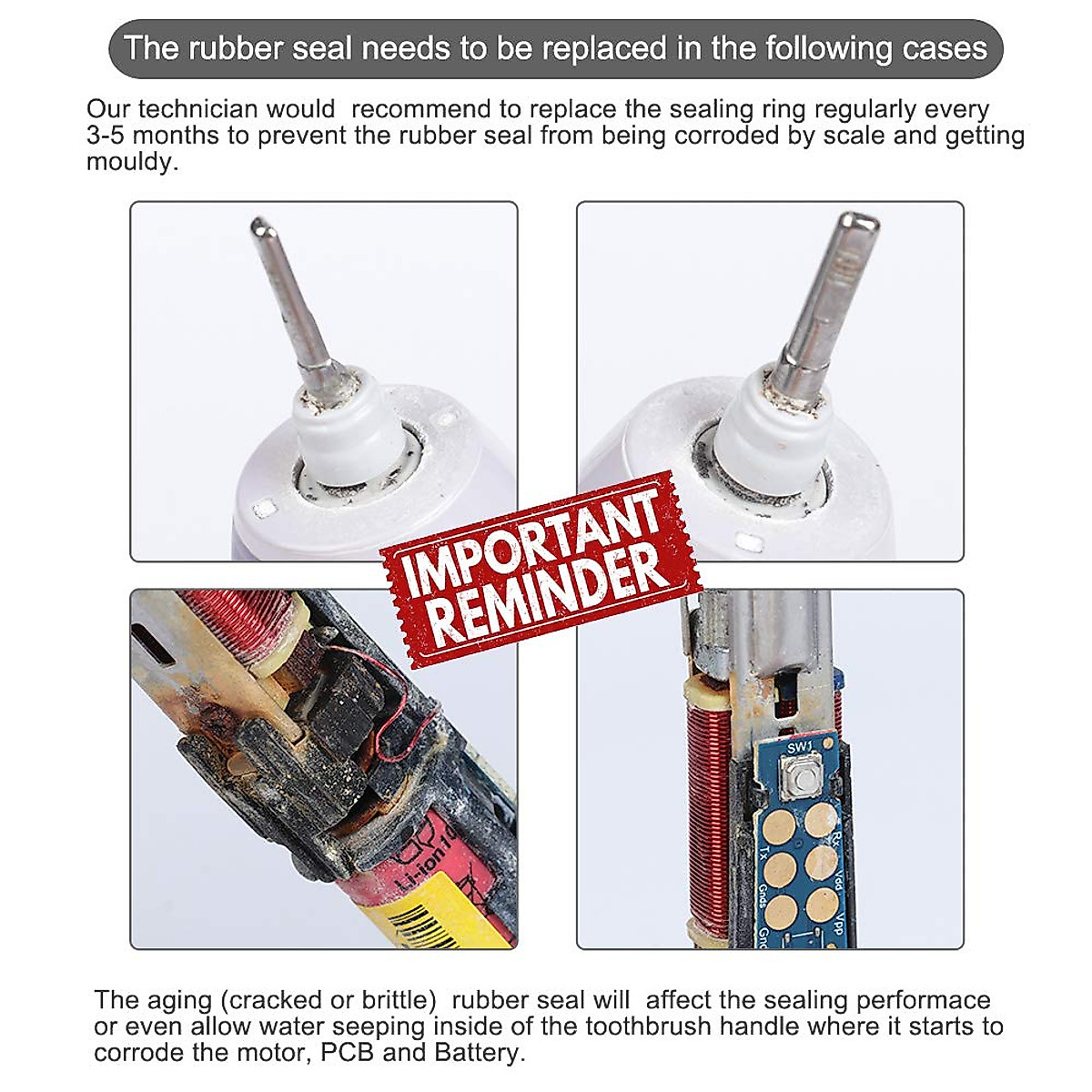 Upgraded Toothbrush Waterproof Shaft Rubber Seal Replacement Parts Compatible with Philips HX751v HX6810 HX9690 HX9957 HX6836 HX992B HX993W Series Electric Toothbrush