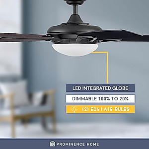 Prominence Home Clancy, 52 Inch Contemporary LED Ceiling Fan with Light, Remote Control, Dual Mounting Options, 5 Dual Finish Blades, Reversible Motor - 51483-01 (Matte Black)