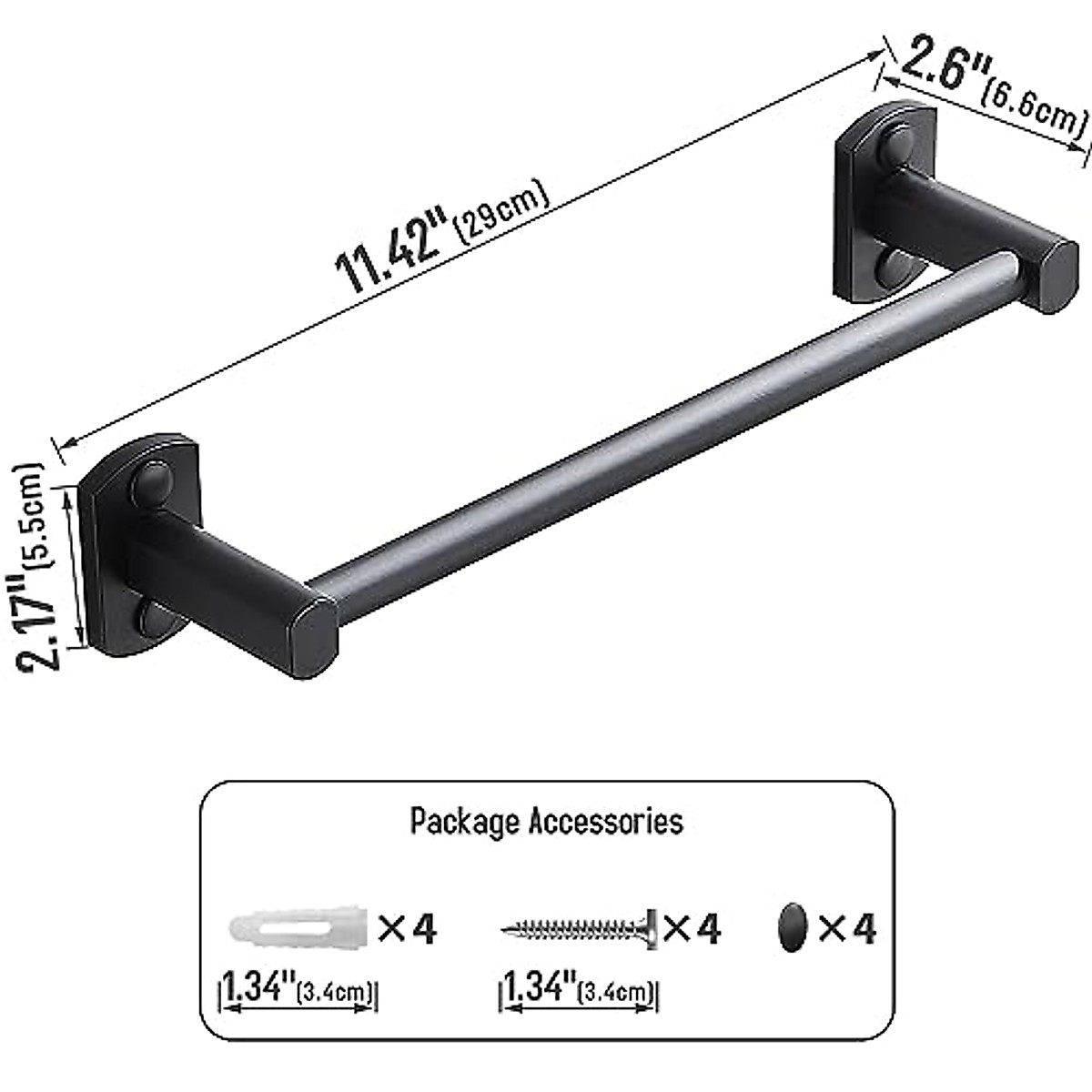 Dancrul Black Towel Bar, Hand Towel Rack for Bathroom Wall Mounted Towel Hanger, Kitchen Bath Towel Holder, Toilet Towel Rod,12 Inch