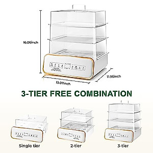 SUSTEAS Food Steamer for Cooking - 17QT Vegetable Steamer with 24H Booking & 60Min Timer, Electric Steamer with Digital Display and 3 Tier Stackable Trays, Auto Shut-Off & Boil Dry Protection