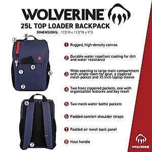 WOLVERINE Lightweight, Water Resistant Rugged Laptop Backpack for Travel or Work, Top Loader-Chestnut, 25L