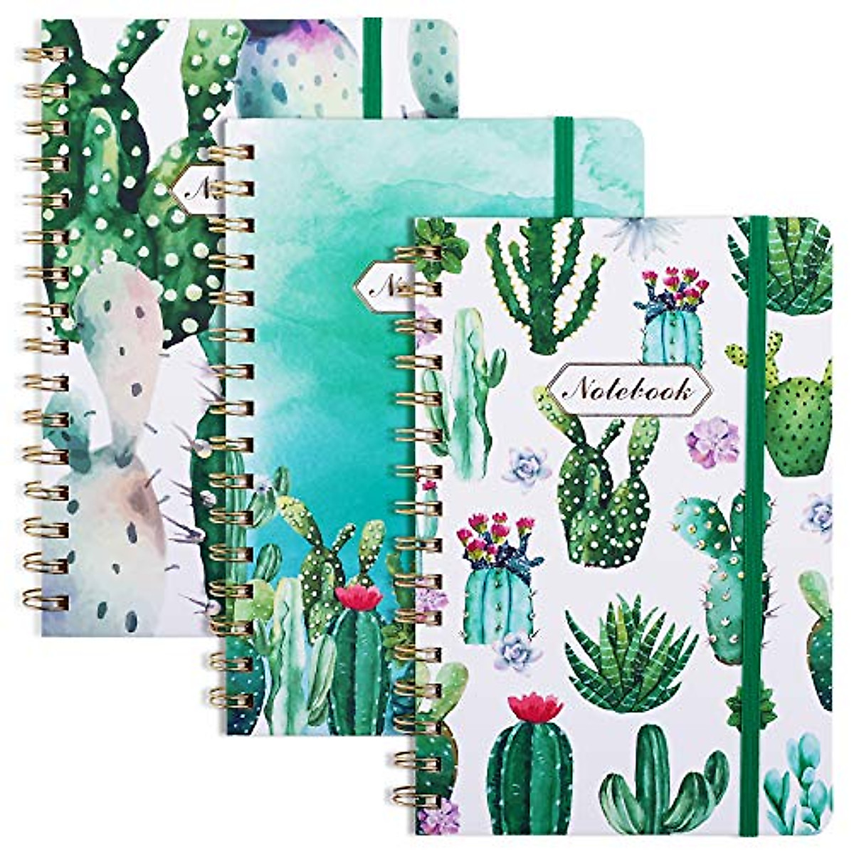EOOUT 3 Pack Spiral Notebook, 6"x 8.5" Hardcover Spiral Journal, 160 Pages, Cute Cactus, Back Pocket, 100gsm Paper, Cute Notebook for Work, Office, School Supplies