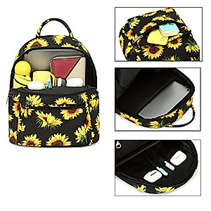 Layfoo Sunflower Small Backpack Purse , Black Floral Girls Teens Minil Backpack Purse for Women, Cute Backpack Purse Kawaii School Travel Shoulder Purse Bag Sunflower Yellow 10 Inch