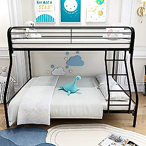 JURMERRY Twin-Over-Full Bunk Bed with Metal Frame and Ladder,Black