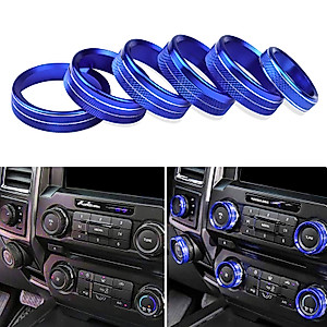 Kujunpao Air Conditioner Switch Trim Cover Aluminum Center Console Knob Compatible for Ford F150 XLT Accessories 2015-2019 6PCS(Blue)