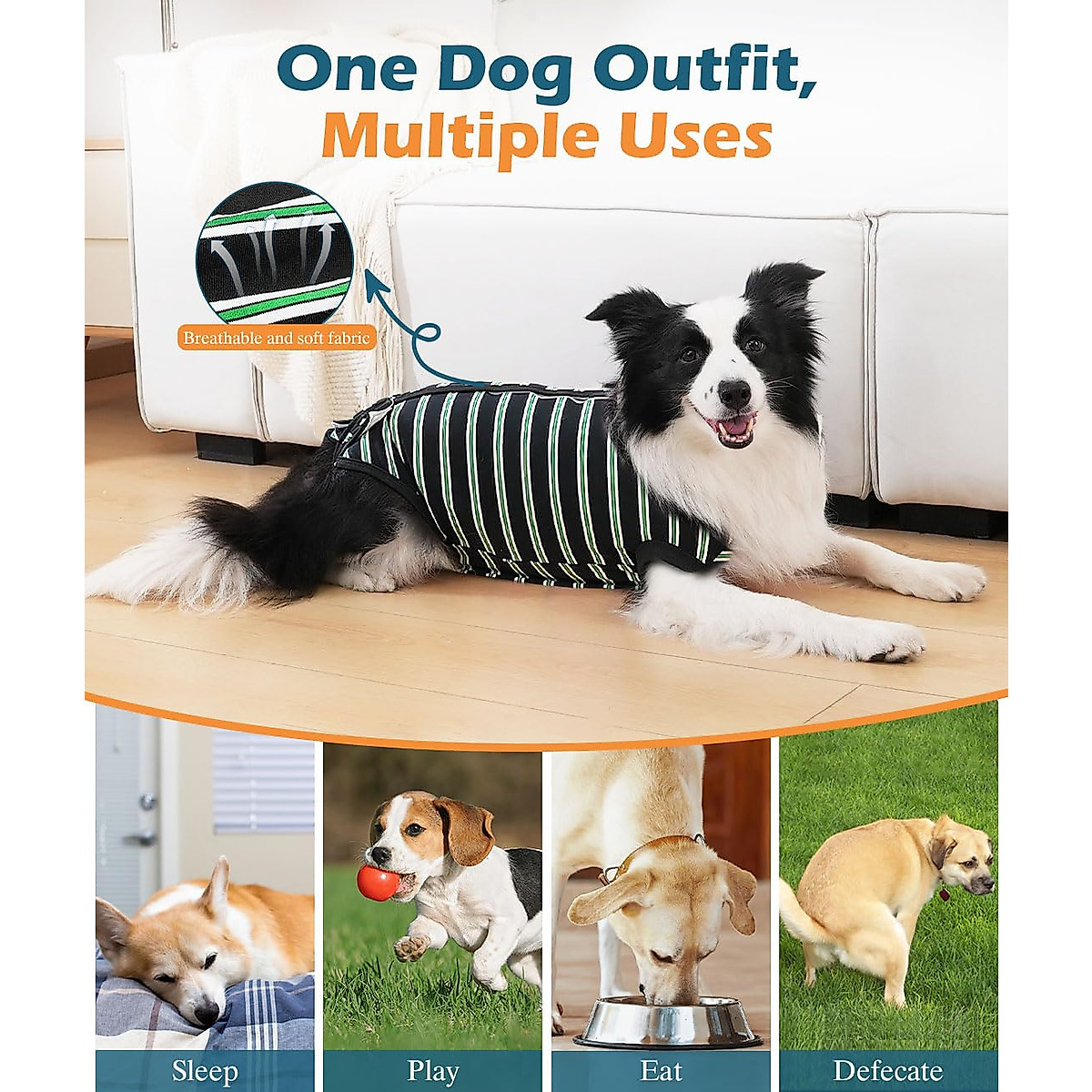 VavoPaw Dog Surgery Suit, Soft Breathable Dog Onesie for Surgery, Dog Bodysuit for Female Male Puppies, Puppy Cone E-Collar Alternative for Wounds Skin Diseases After Surgery, XXXL Black Stripe