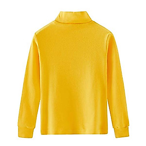 Spring&Gege Little & Big Boys Girls Long Sleeve Mock Turtleneck T-Shirt Cotton Base Layer Tops, Yellow, Size 9-10 Years