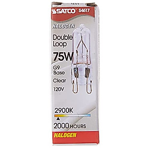 Satco S4617 75 Watt 1250 Lumens T4 Halogen G9 Double Loop Base 120 Volt Clear Light Bulb, Dimmable