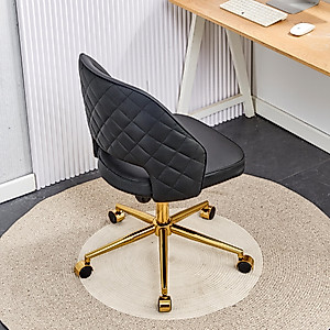 Gustonhon Modern Household PU Office Chair,Adjustable 360°Swivel Chair Armless Swivel Computer Chair, with Wheels High Back,Suitable for Living Room,Bedroom,Office,Hotel Dining Room (Black)