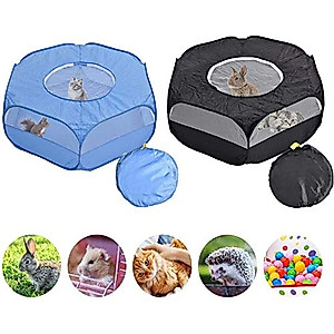 M MAIUS Small Animal Playpen, Pet Cage with Top Cover Anti Escape, Waterproof Small Animal Cage Transparent Yard Fence for Dog Cat Bunny Puppy Rabbits Guinea Pig Hamster Chinchillas Playpen (New Blue)