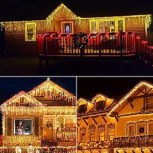 Christmas Icicle Lights Outdoor 33FT 400LED Outdoor Waterproof Holiday Decorations Lights with Remote Control, 8 Modes, Outside Christmas Lights for House, Porch, Eave, Garden Wall Decor (Warm White)