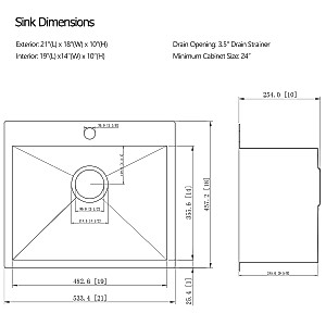 21 Stainless Steel Drop In Kitchen Bar Sink, Luckyhorse 21” x 18” x 10” 18 Gauge Stainless Steel Kitchen Sink Outdoor Sink LH021L