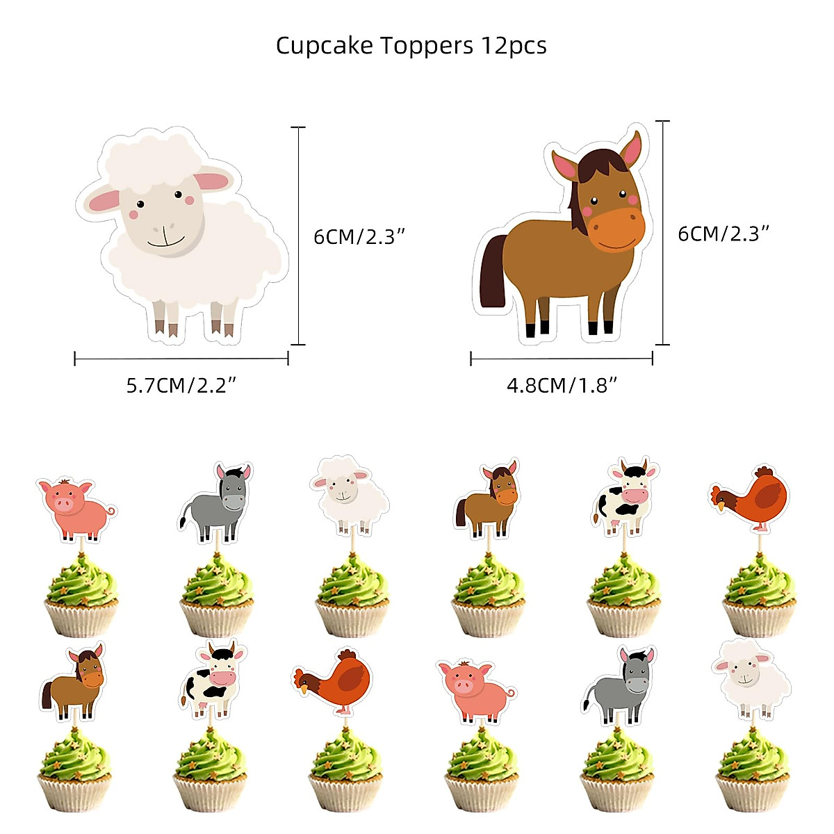 Ipalmay Farm Birthday Party Supplies - 32pcs Rustic Barnyard Kids Party Decorations, Colorful Cow Sheep Pig Balloons, Happy Birthday Banner, Animal Cup Cake Toppers, Boy Girl Teens Party Backdrop