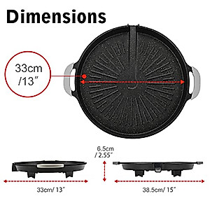 Alocs Grill Pan, 13" Griddle Pan for Stove Top, Nonstick Stove Top Grill Cast Aluminum Frying Pan, Lighter than Cast Iron Skillet Pancake Griddle, Grill, Stovetop, Induction Safe, Round
